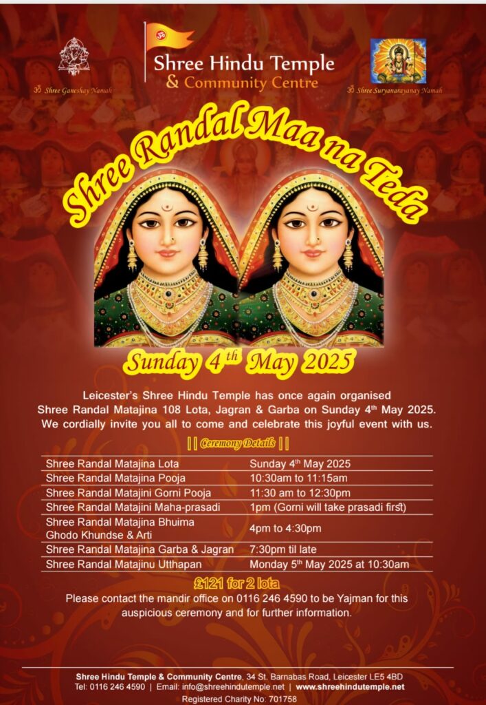 Randal Ma na Teda (Lota) Sunday 4 May 2025 – Shree Hindu Temple and ...